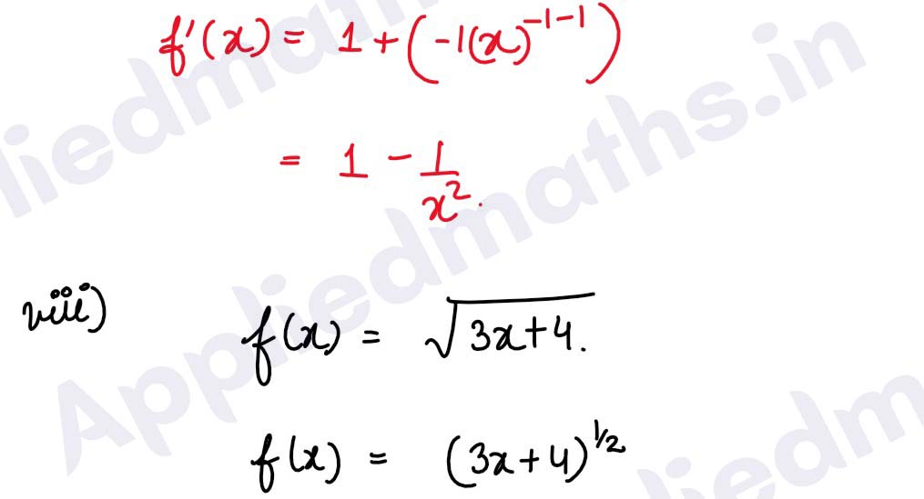 Class 11 CBSE Applied Maths Differentiation Exercise 11.1